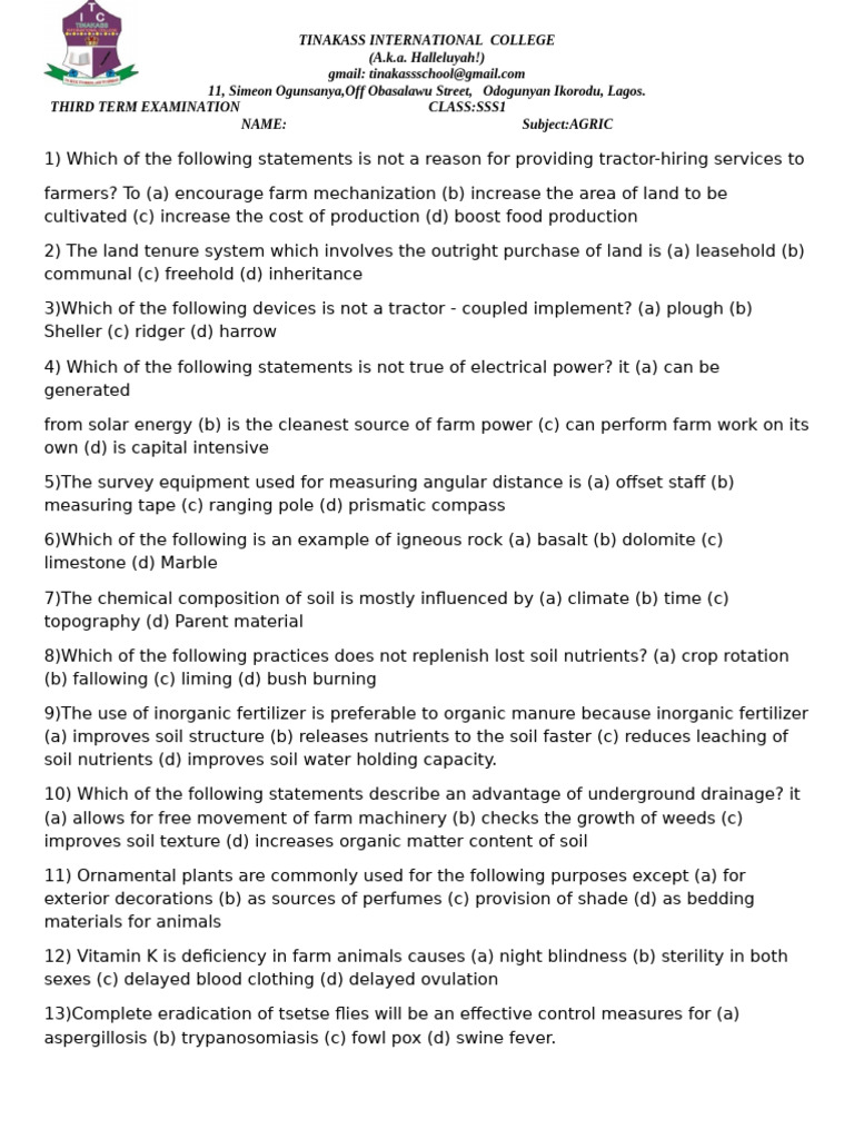 Further Maths SS1 Third Term | PDF | Soil | Crop Rotation