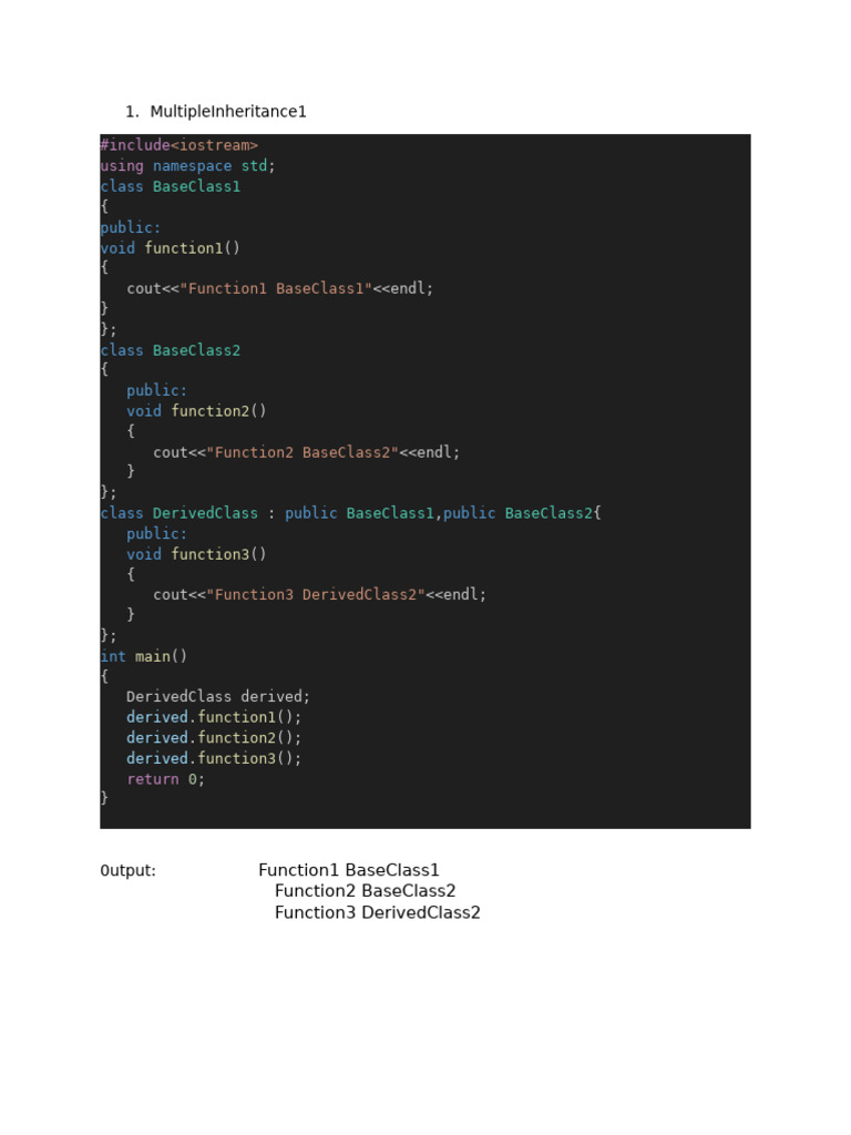 C++ Multiple Inheritance Examples | PDF | Namespace | Computer Programming