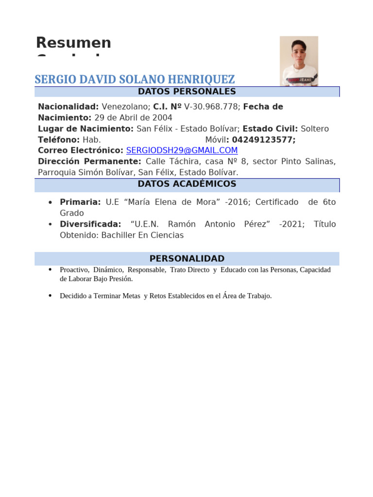 Sergio Solano Curriculum | PDF