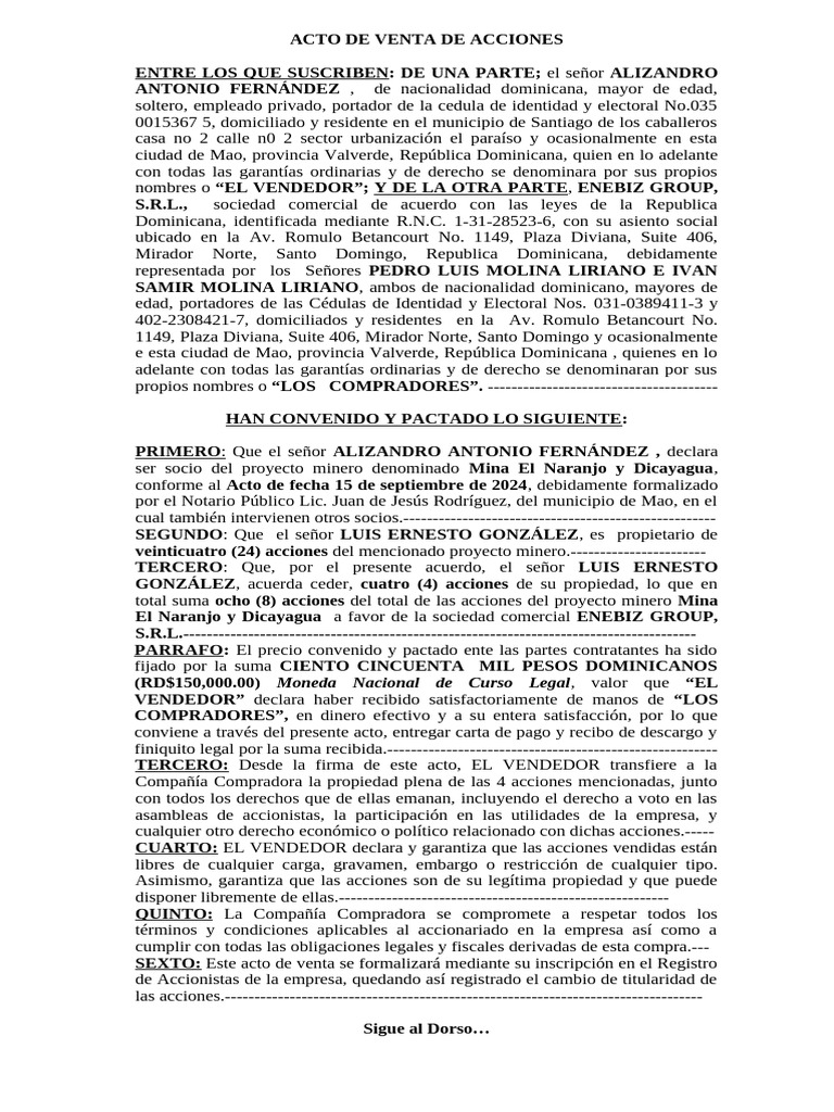 Acto de Venta de Acciones II | PDF | Compartir (Finanzas)