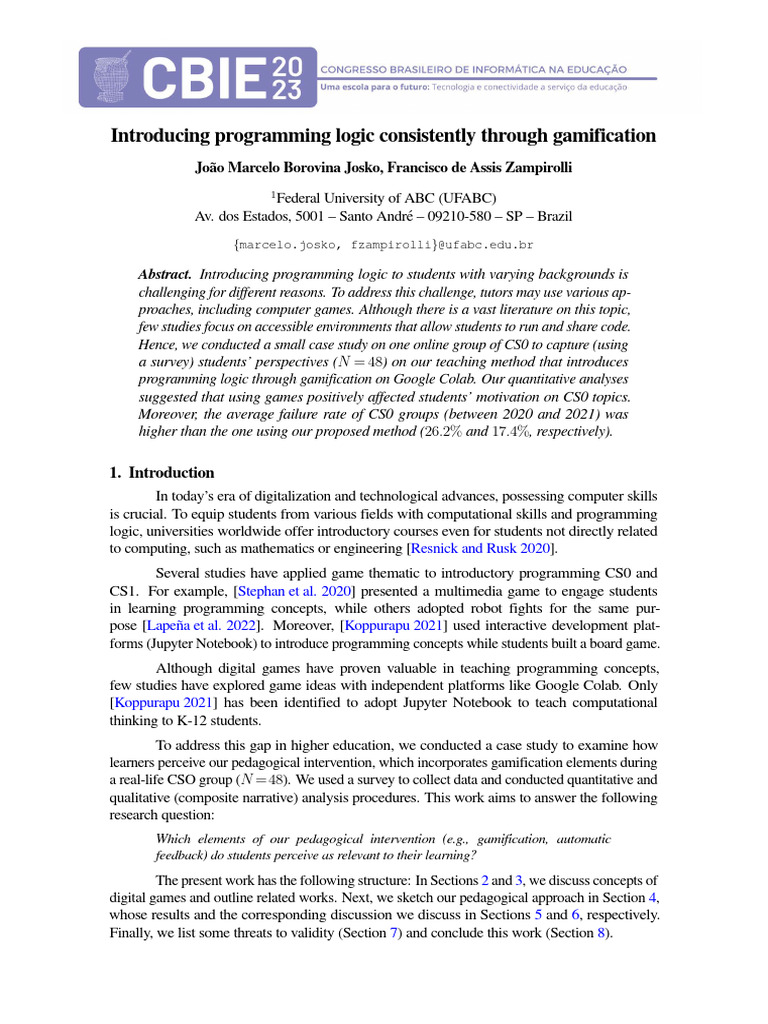 Introducing Programming Logic Consistently Through Gamification | PDF | Learning | Computer ...