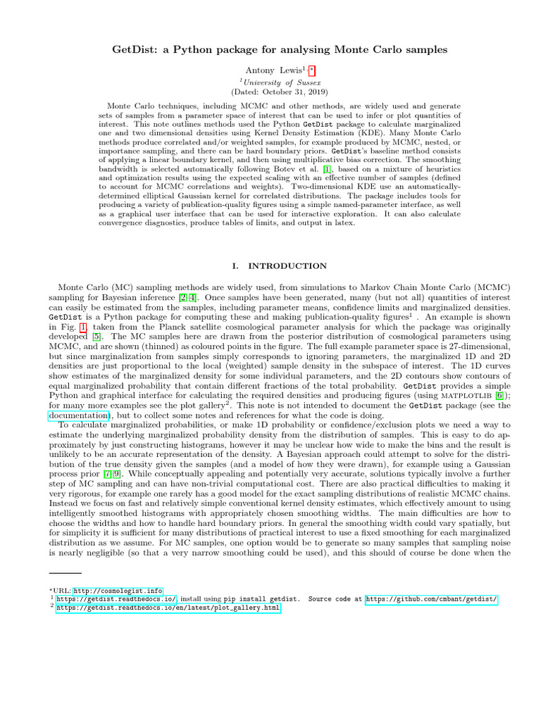 GetDist: Python Tool for Monte Carlo Analysis | PDF | Normal ...