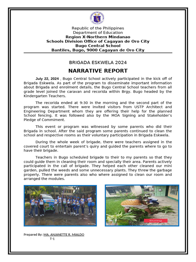 BRIGADA NARRATIVE REPORT | PDF | Philippines | Social Institutions