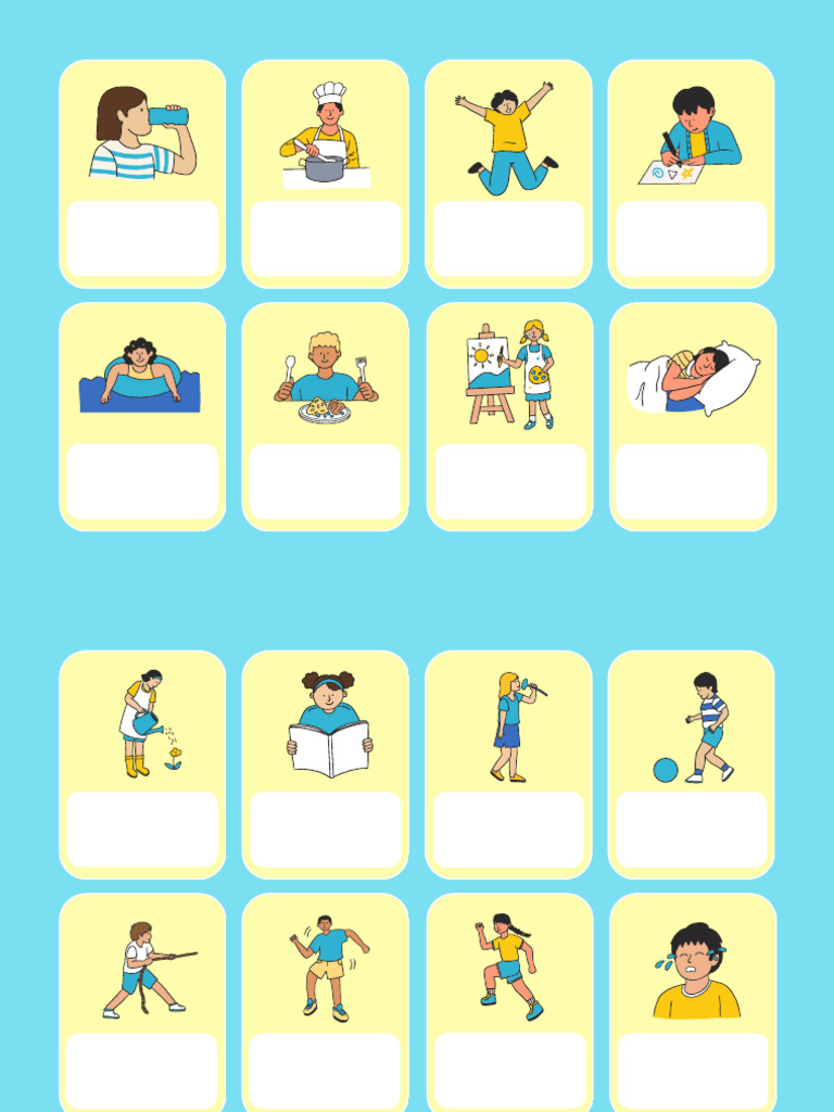 Blue Yellow Action Verbs Flashcards | PDF