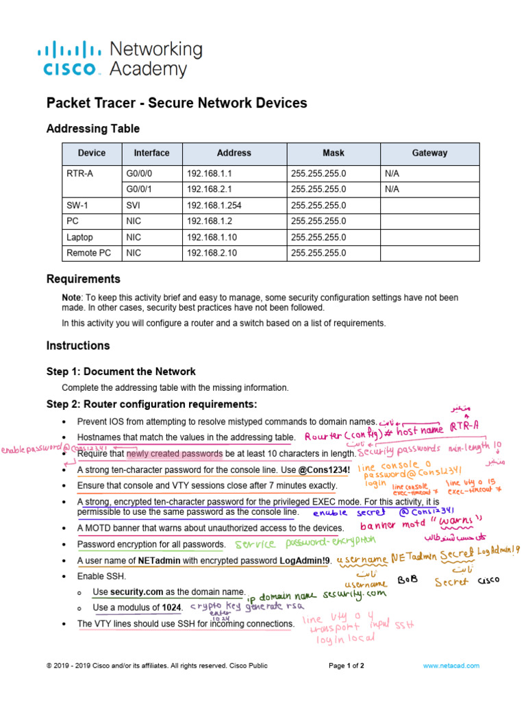 16.5.1 Packet Tracer Secure Network Devices IZt | PDF | Computer Network | Network Switch