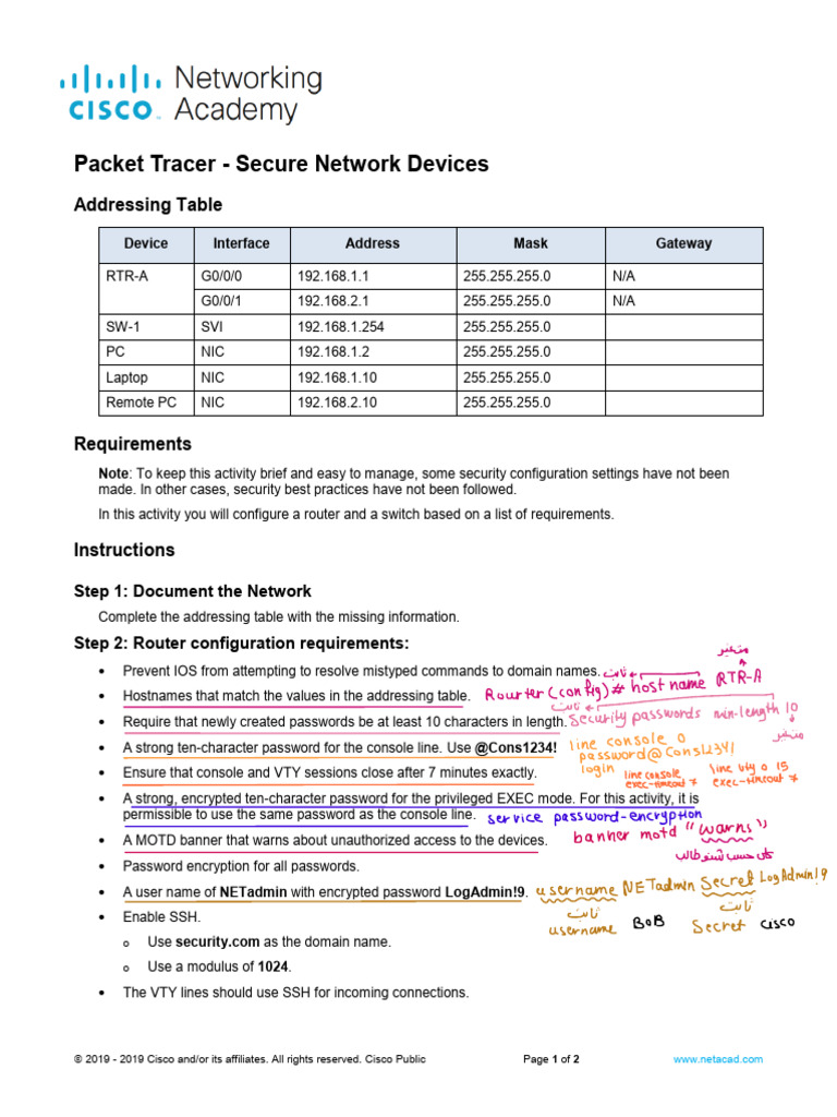 16.5.1 Packet Tracer Secure Network Devices | PDF | Computer Network | Network Switch
