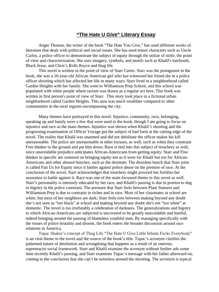 "Themes of Injustice in The Hate U Give" | PDF | Mystery, Thriller ...