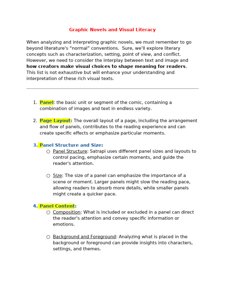 Graphic Novels: Visual Literacy Guide | PDF | Narration | Narrative