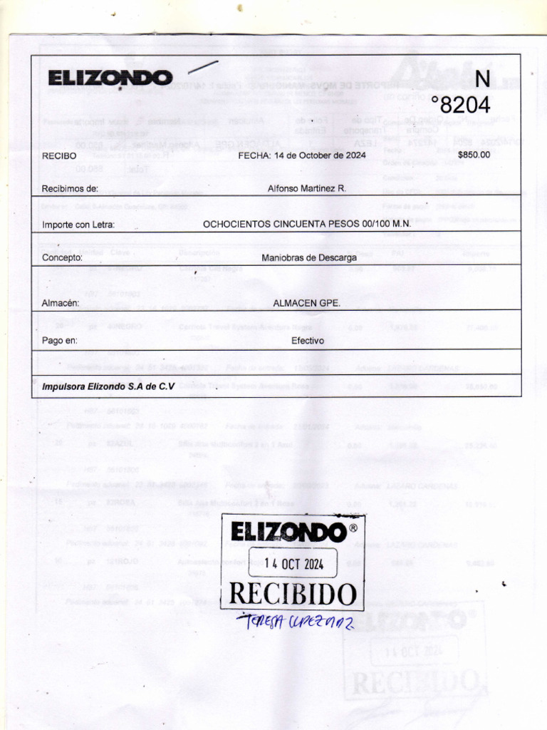 Acuse Bedisa A Muebleria Elizondo 14 Octubre 2024 | PDF