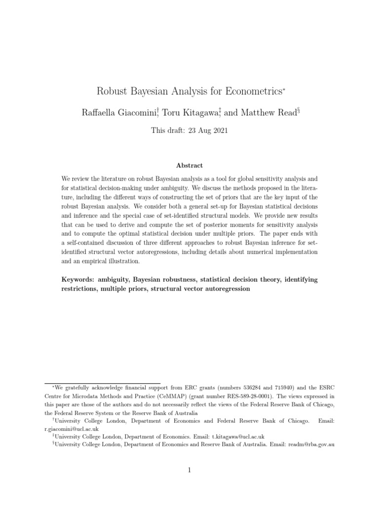 Robust Bayesian Analysis For Econometrics Pdf Bayesian Inference