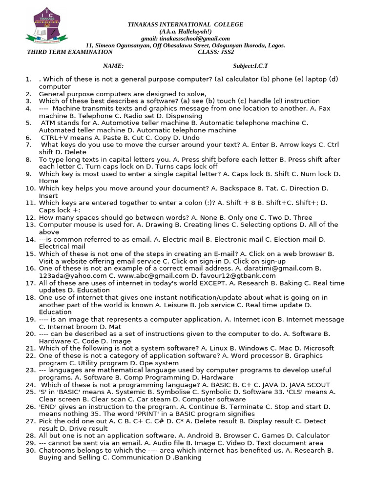 JSS2 ICT-1 | PDF | Software | Internet