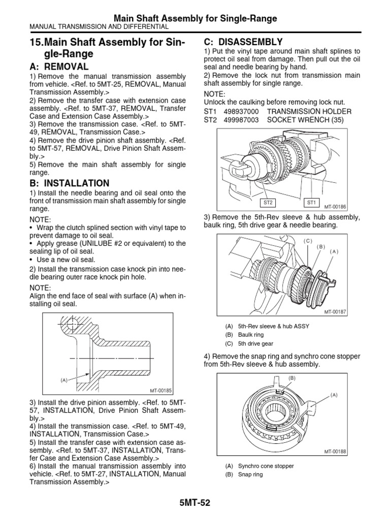 15 - Main Shaft Assembly for Single-Range | PDF | Manual Transmission ...