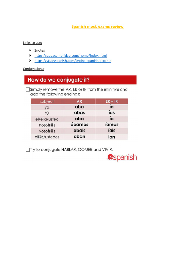 Spanish mock exams review | PDF
