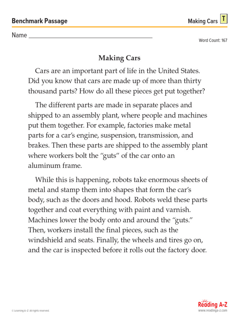 Making Cars LVL T Passage | PDF | Business | Computers