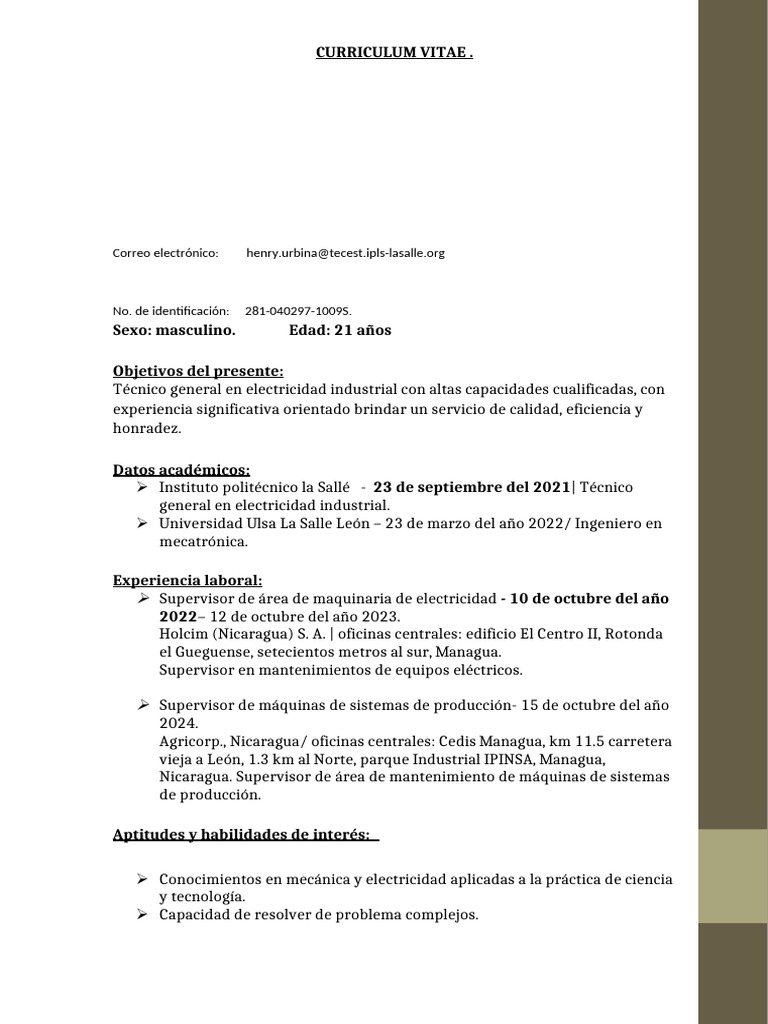 Curriculum Henry Urbina | PDF