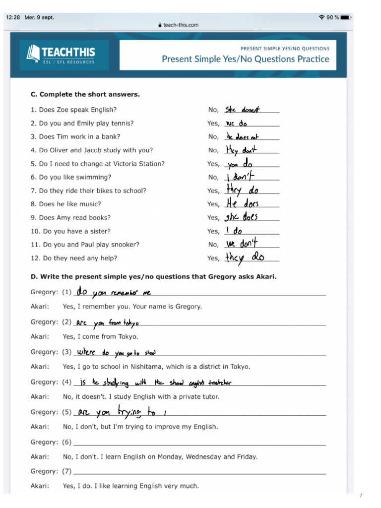 Simple Present YesNo | PDF