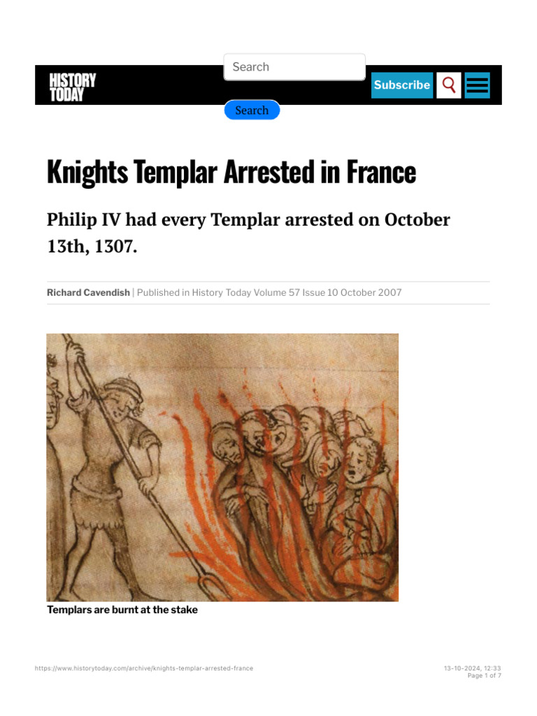 Knights Templar Arrested in France History Today | PDF | Knights Templar