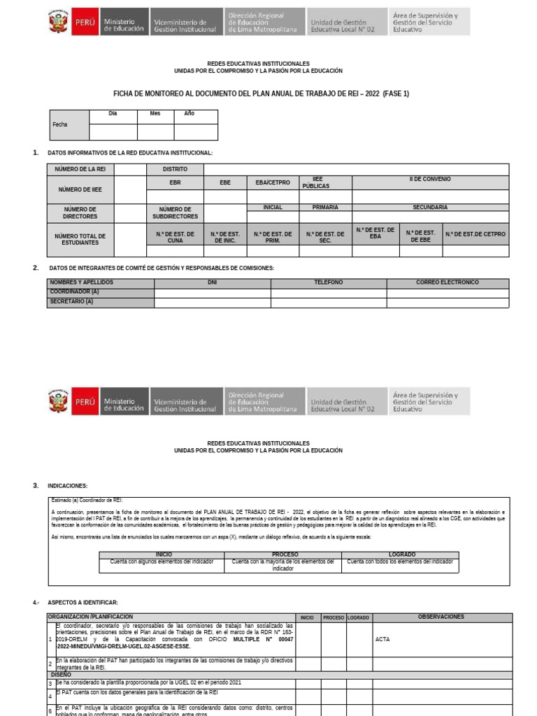 Ficha de Monitoreo Pat Rei-2022 Ok | PDF