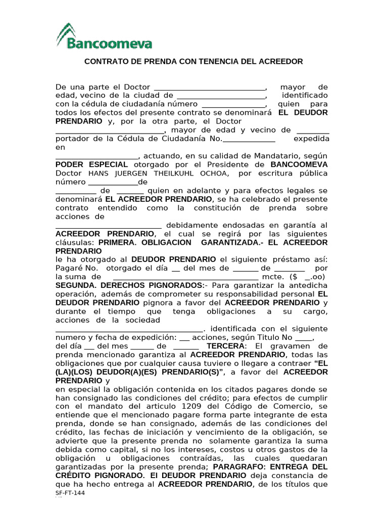 Contrato de Prenda con Tenencia | PDF | Pagos