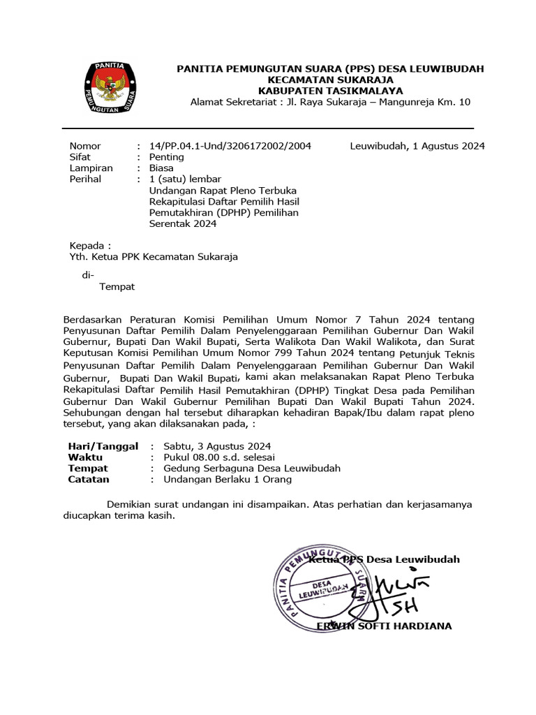 Undangan Rapat Pleno DPHP 2024 Leuwibudah | PDF | Agama & Spiritualitas