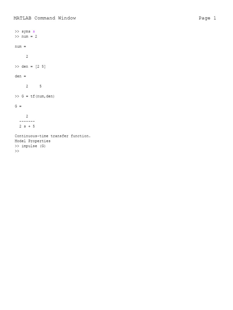 MATLAB Transfer Function Guide | PDF