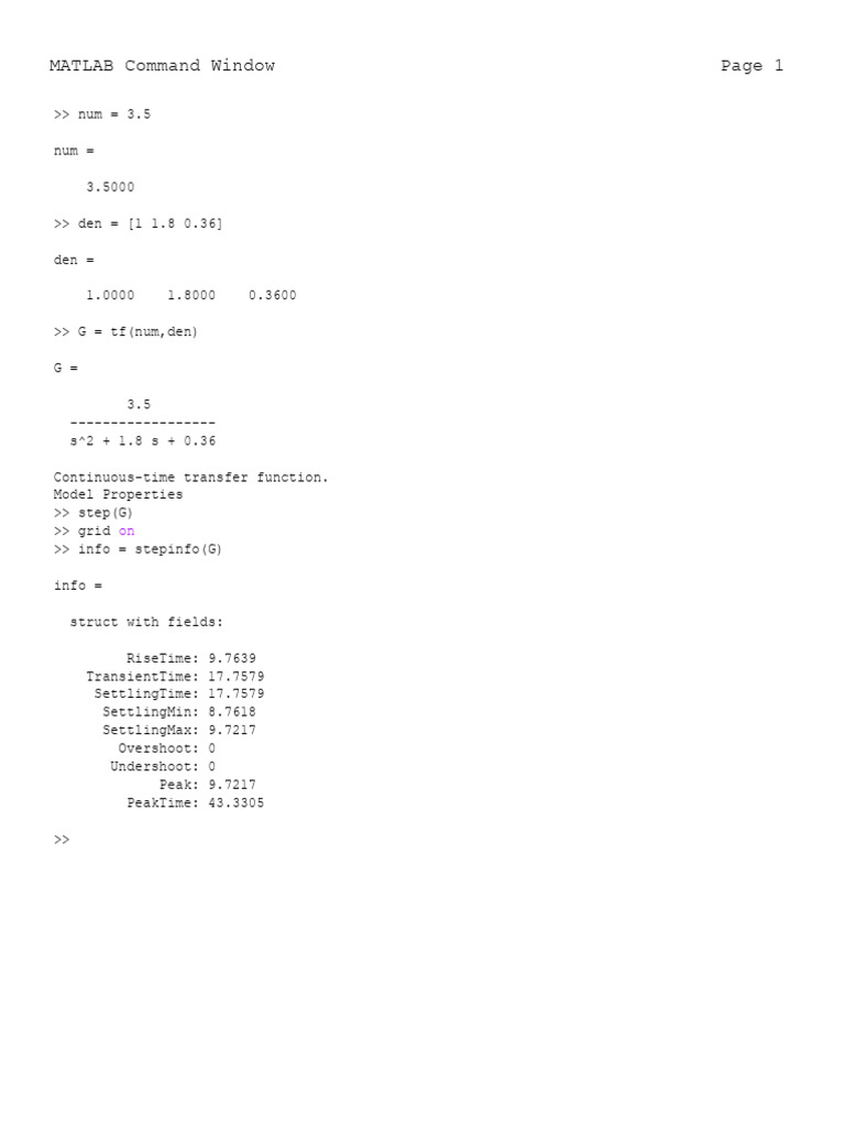 MATLAB Transfer Function Analysis | PDF