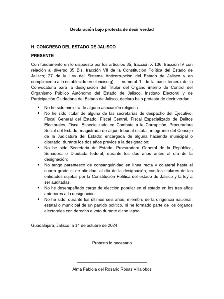 Declaración bajo protesta de decir verdad | PDF