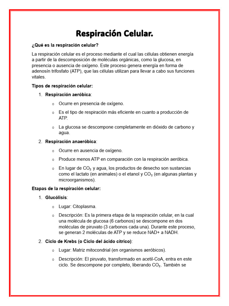 Procesos de Respiración Celular | PDF | Respiración celular | Trifosfato de adenosina