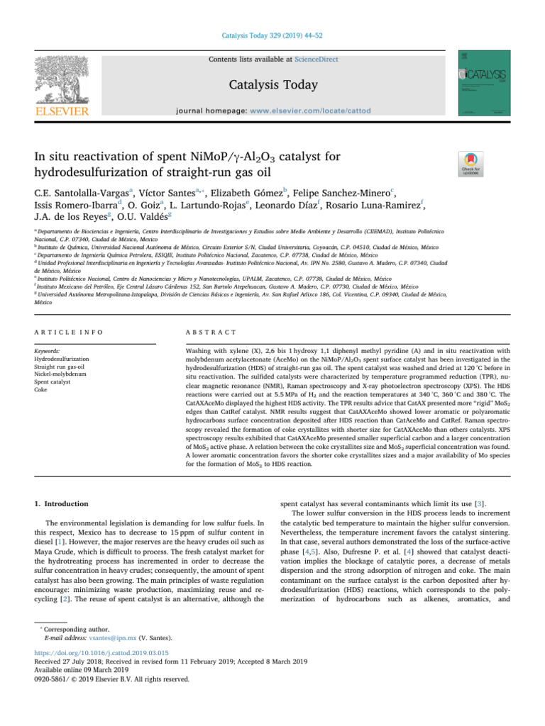 In situ reactivation of spent NiMoPγ-Al2O3 catalyst for ...