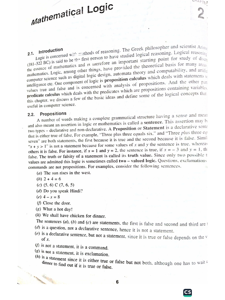 Chapter-2 Mathematical Logic | PDF