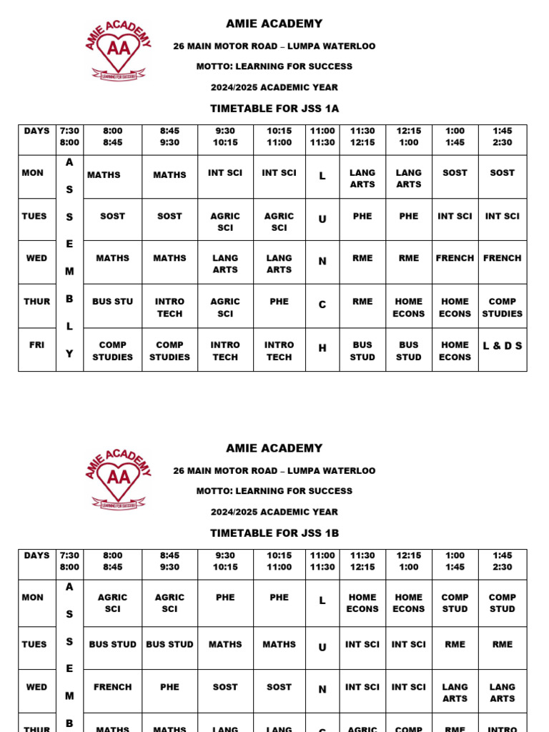 TIMETABLE FOR ALL LEVELS | PDF