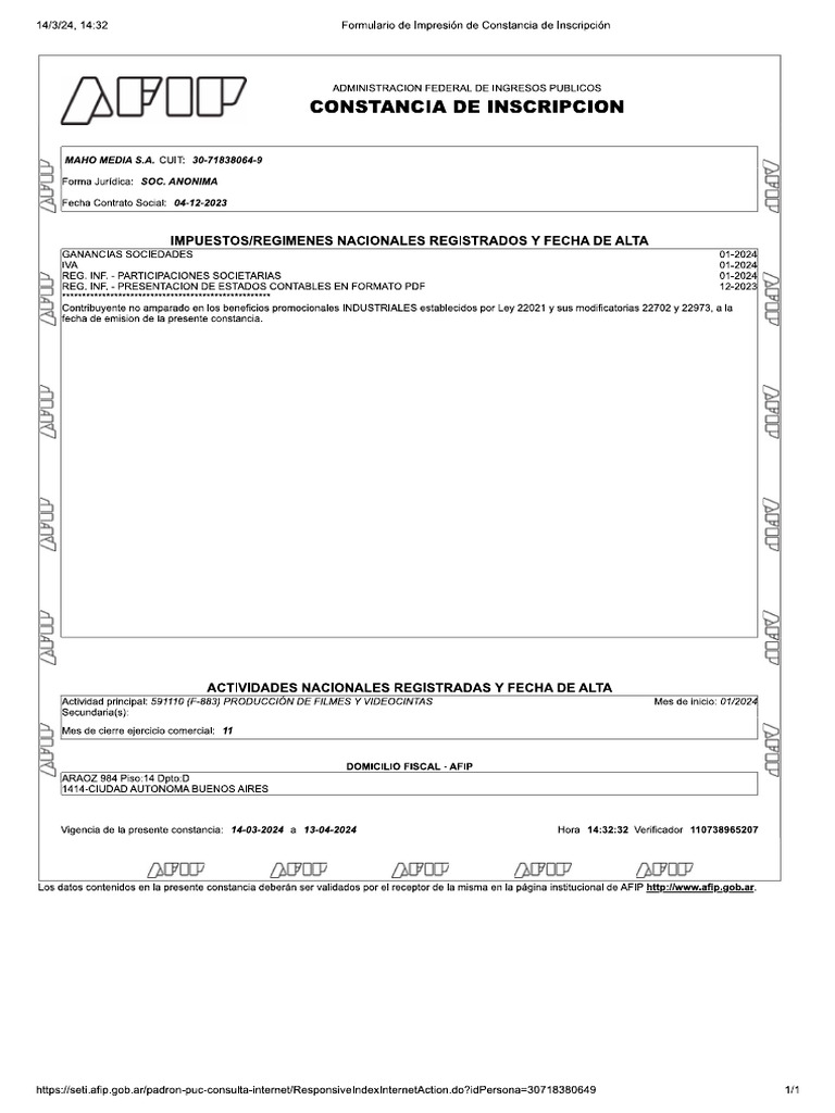 Const. de AFIP | PDF