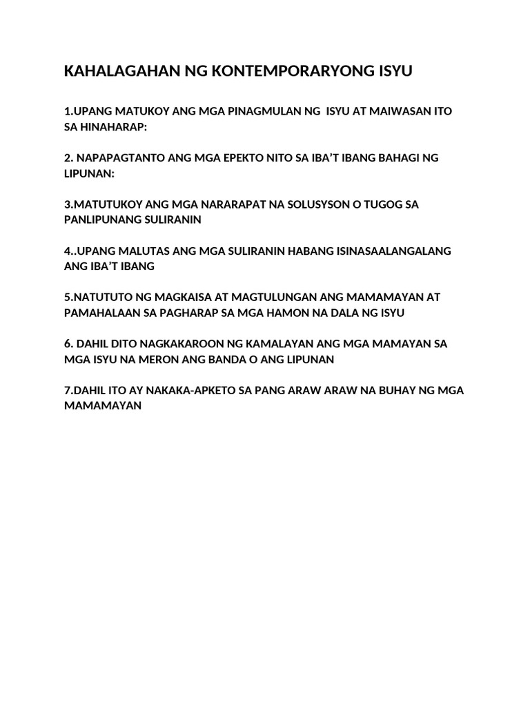 Kahalagahan Ng Kontemporaryong Isyu | PDF