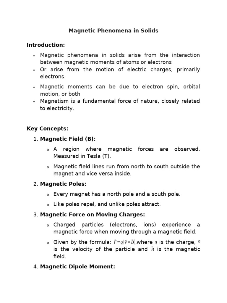 Magnetic Phenomena in Solids | PDF | Magnetism | Ferromagnetism