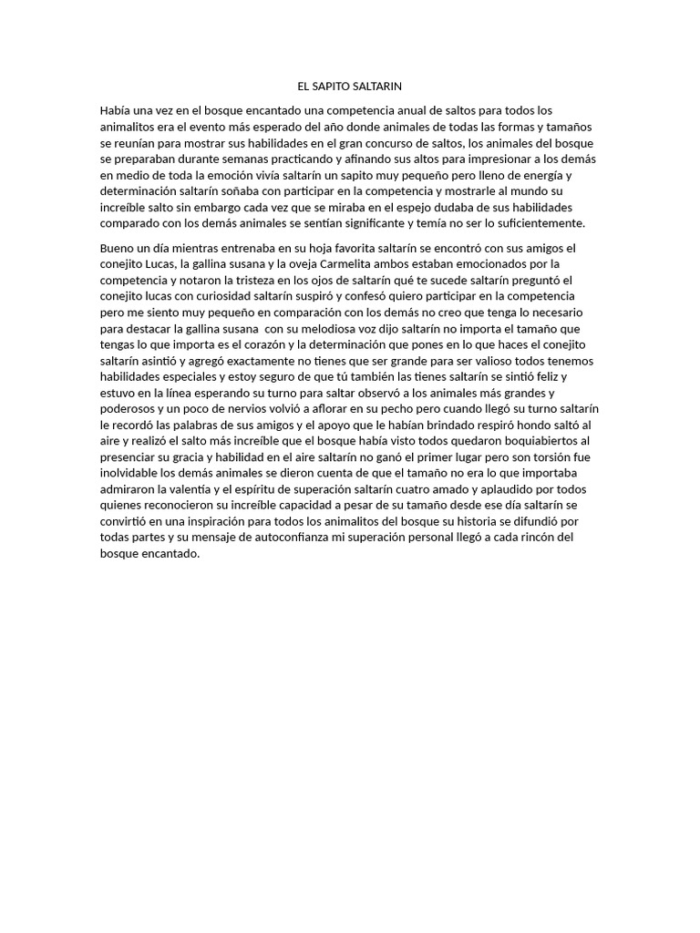 El sapito saltarín y su valentía | PDF