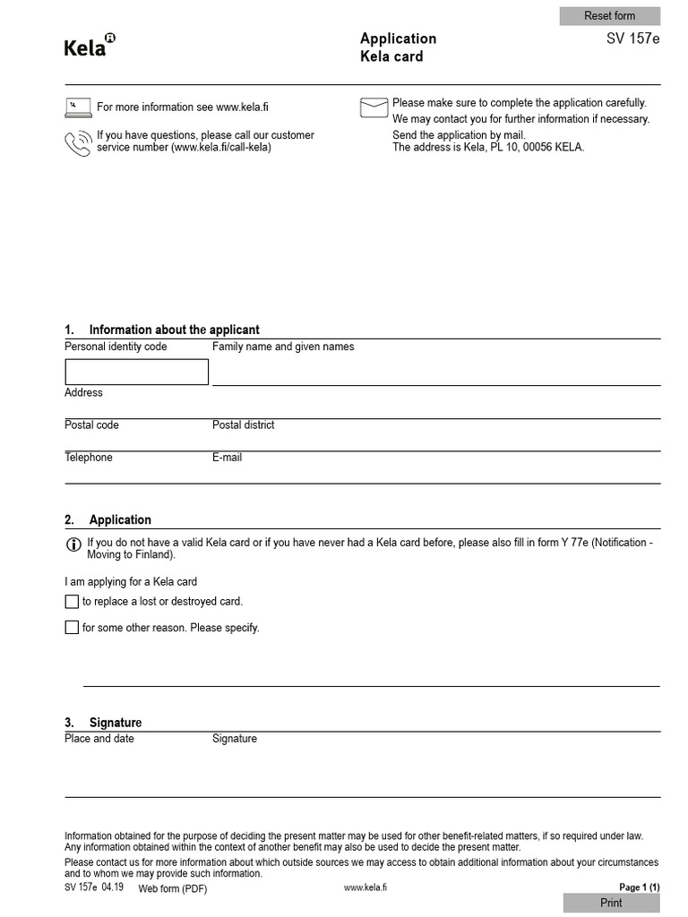 Application Kela Card: 1. Information About The Applicant | PDF