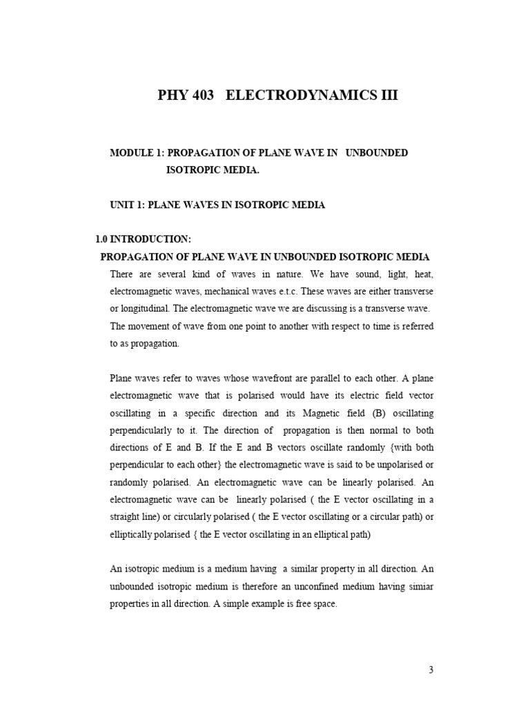 PHY 408 Eletromagnetic Theory | PDF | Waves | Polarization (Waves)