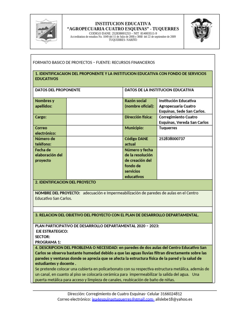 FORMATO BASICO DE PROYECTOS | PDF