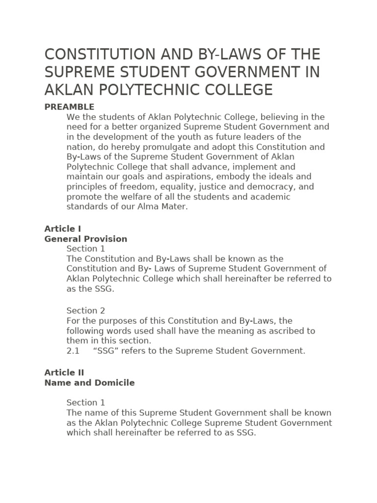 Aklan Polytechnic SSG Constitution | PDF | Staff Sergeant | Presidents ...