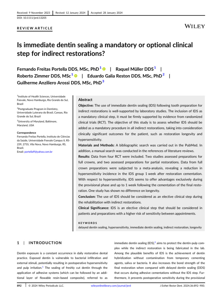 Is Immediate Dentin Sealing A Mandatory or Optional Clinical Step For Indirect Restorations ...