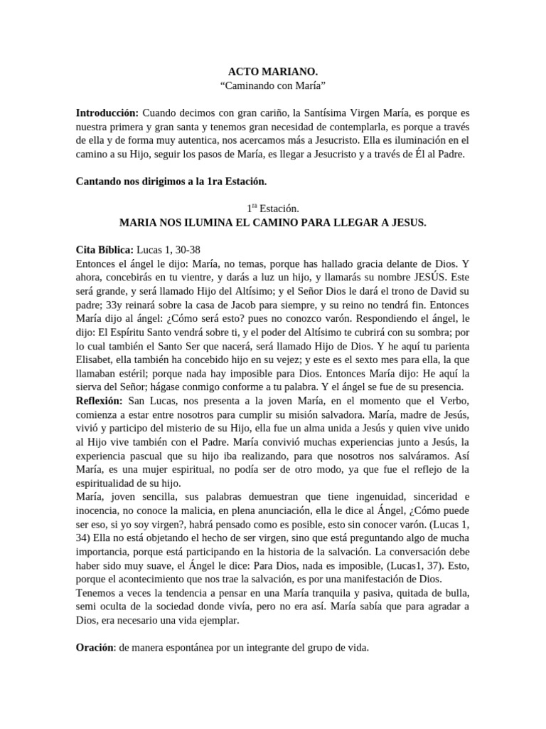 Acto Mariano Caminando Con Maria | PDF | María, madre de Jesús | Jesús