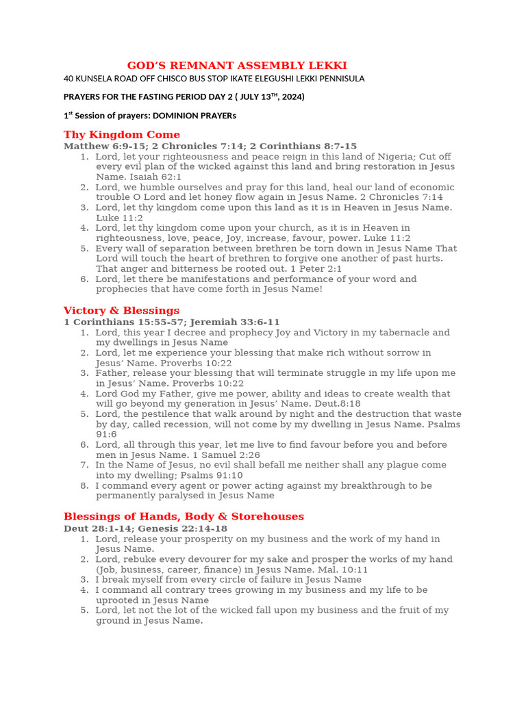 Fasting and Prayers Day 2 (July 13TH) | PDF | Lord's Prayer | Jesus