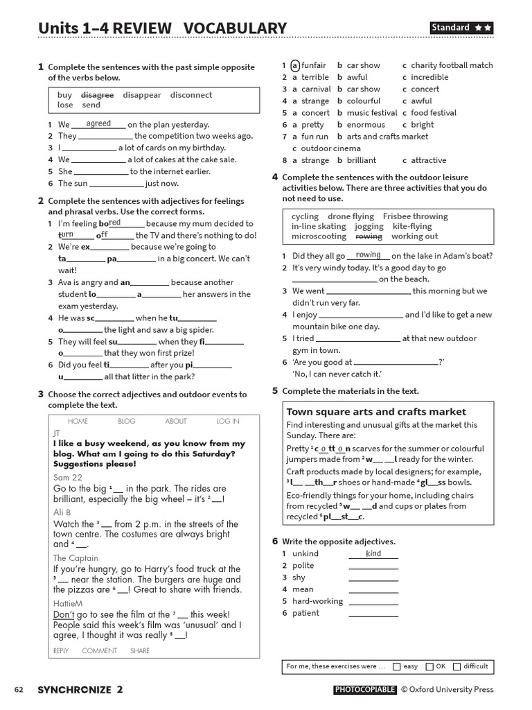Synchronize2 TRB Worksheets Review1-4 Standard Vocabulary | PDF