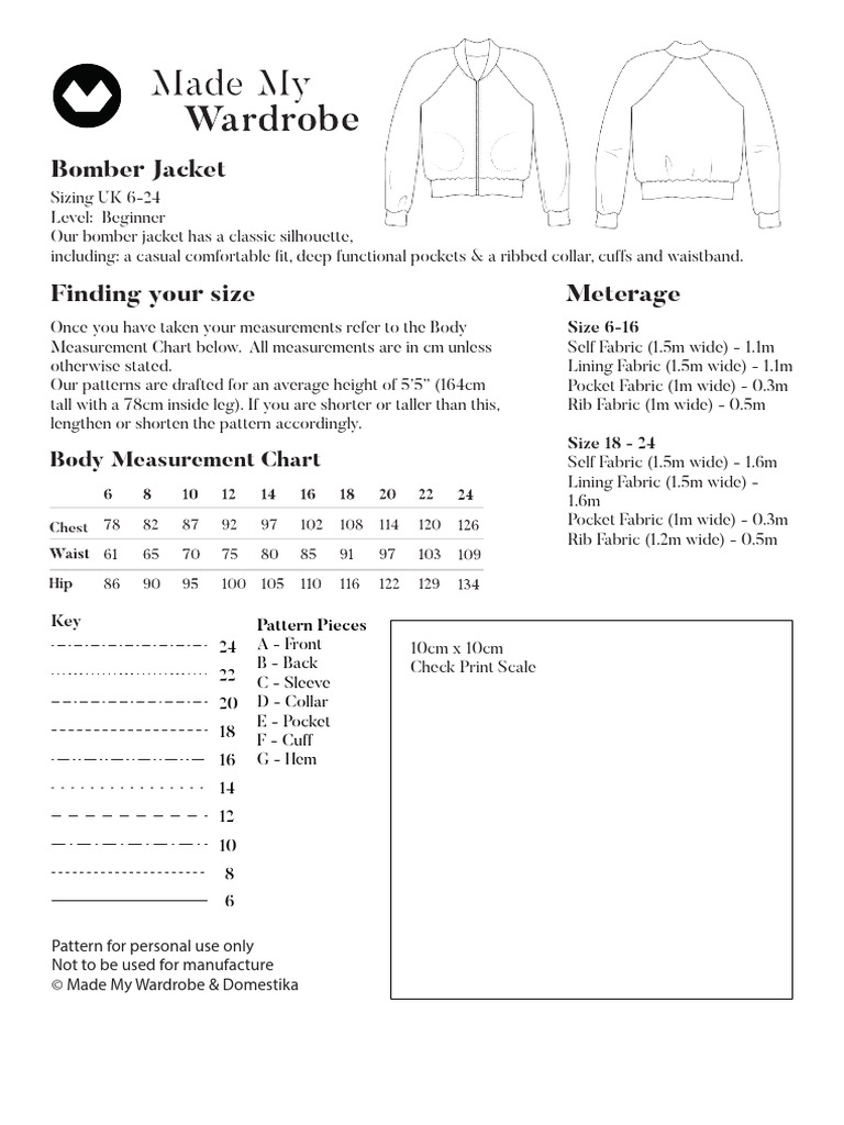 U2 - Made My Wardrobe Domestika - Bomber Jacket Pattern - A4 USLetter ...