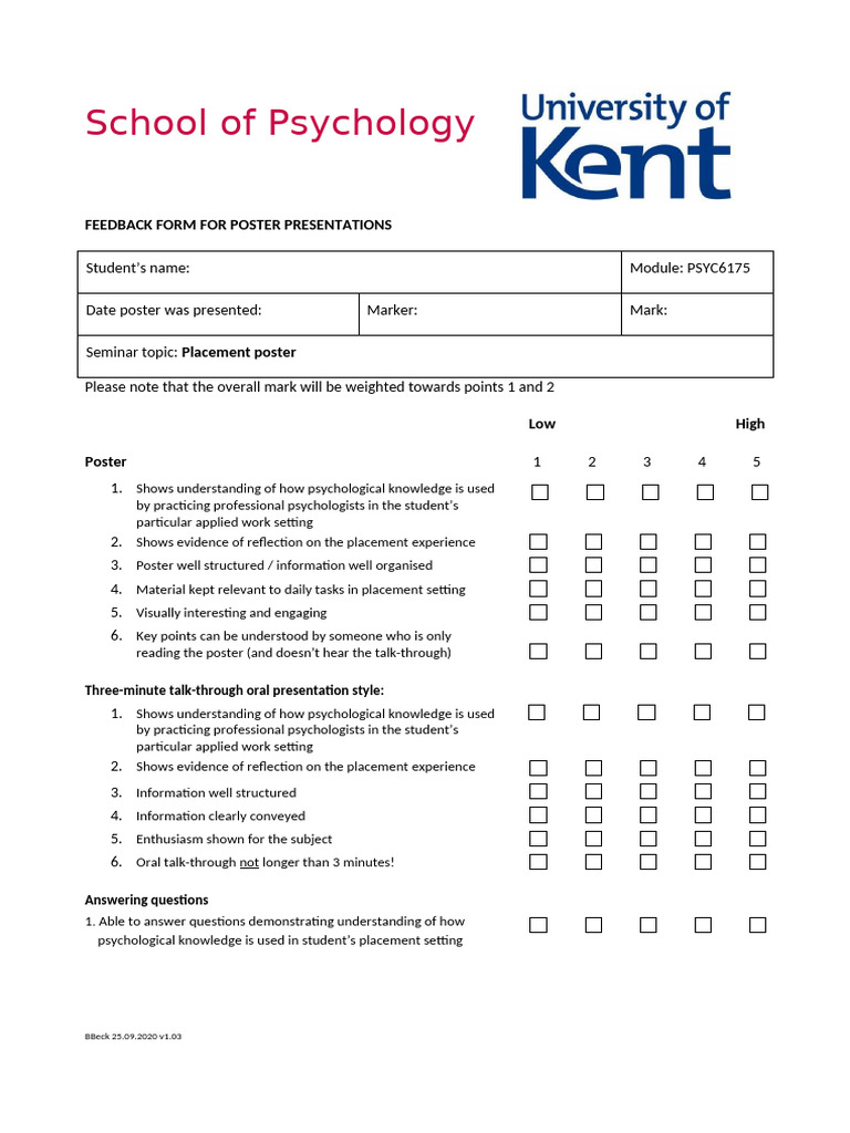 Poster Marking Sheet 2020 | PDF | Career & Growth | Self-Improvement