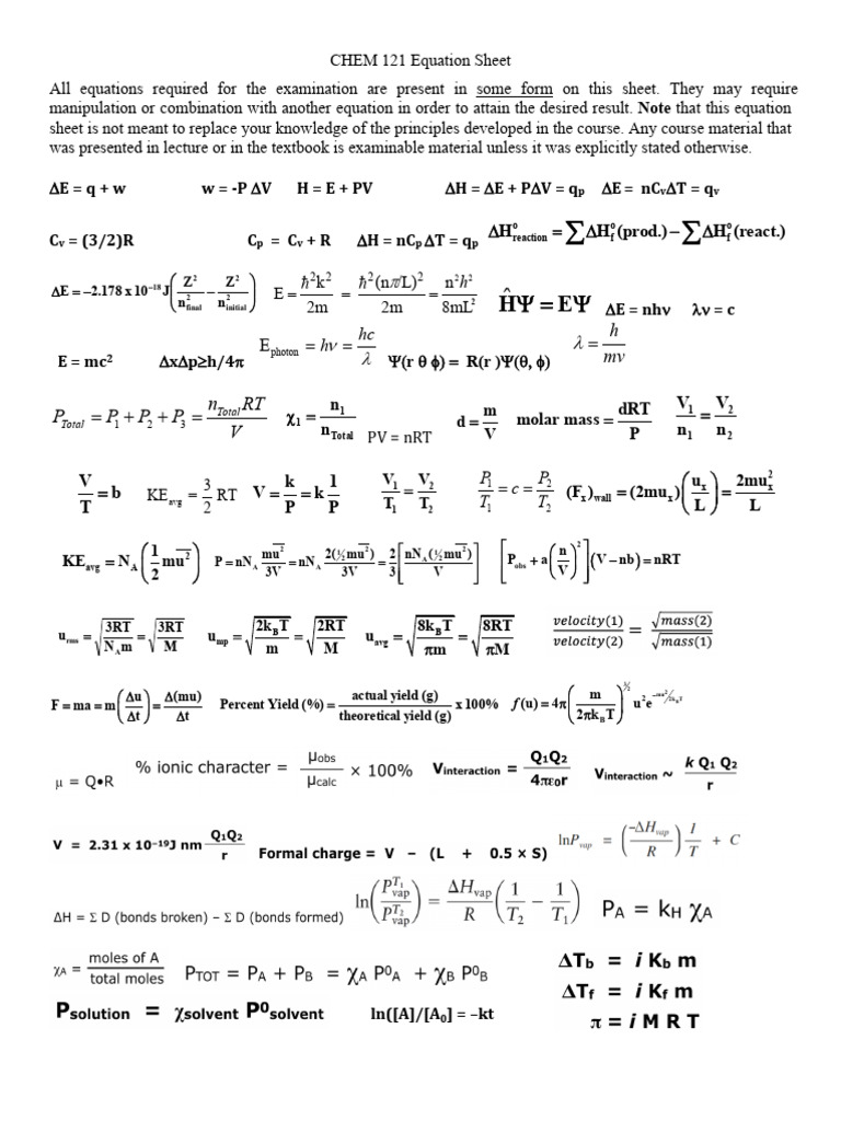 Formula Sheet | PDF | Metals | Metallic Elements