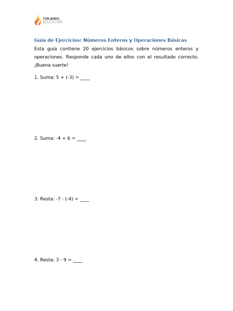 Guia Numeros Enteros Ejercicios Pdf