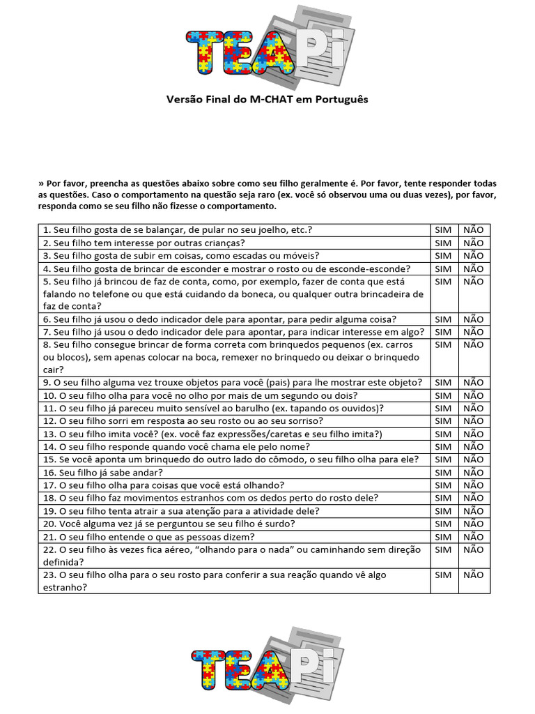 M-CHAT Versão Português | PDF | Brinquedos