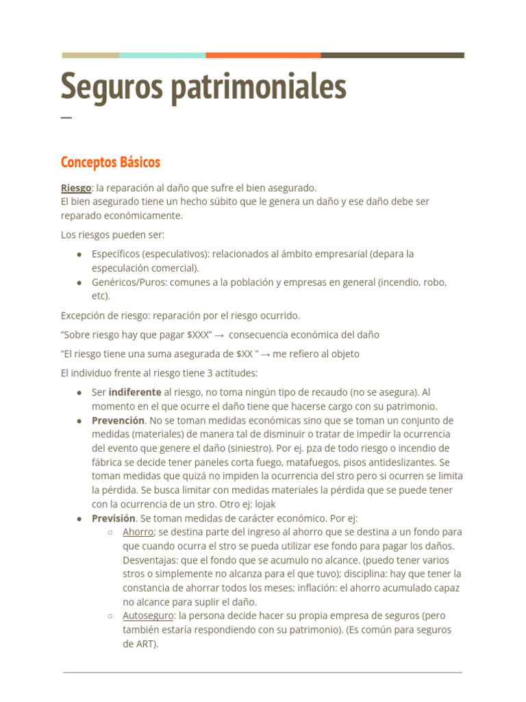 Conceptos Clave de Seguros Patrimoniales | PDF | Póliza de seguros | Seguro