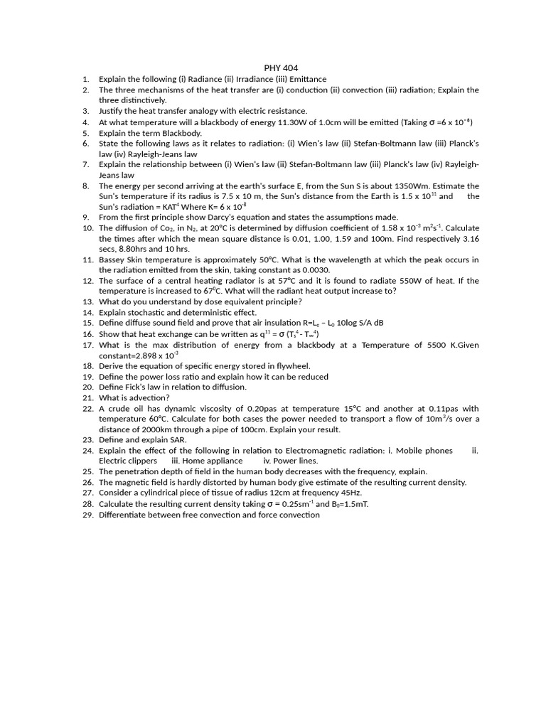 Phy 404 Tutorial Question | PDF | Heat Transfer | Physical Quantities
